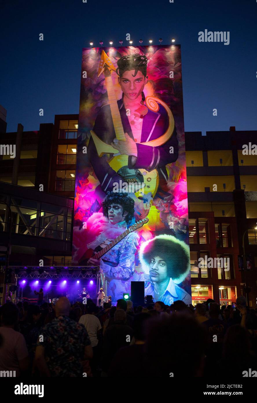 A giant mural of Minneapolis music icon Prince. A block party was held ...