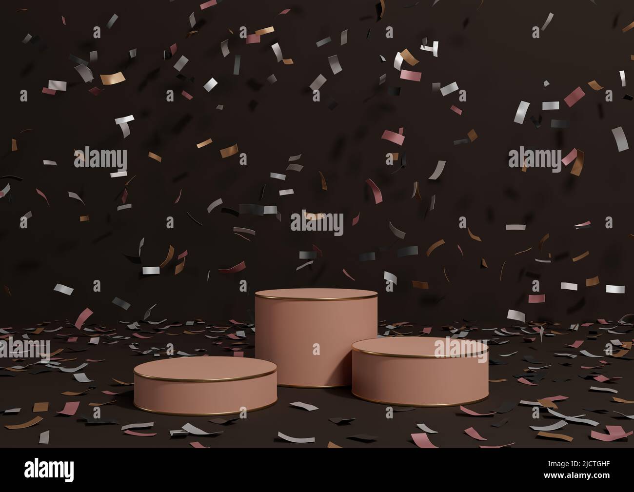Dark brown 3D rendering product display three podiums stands with ...