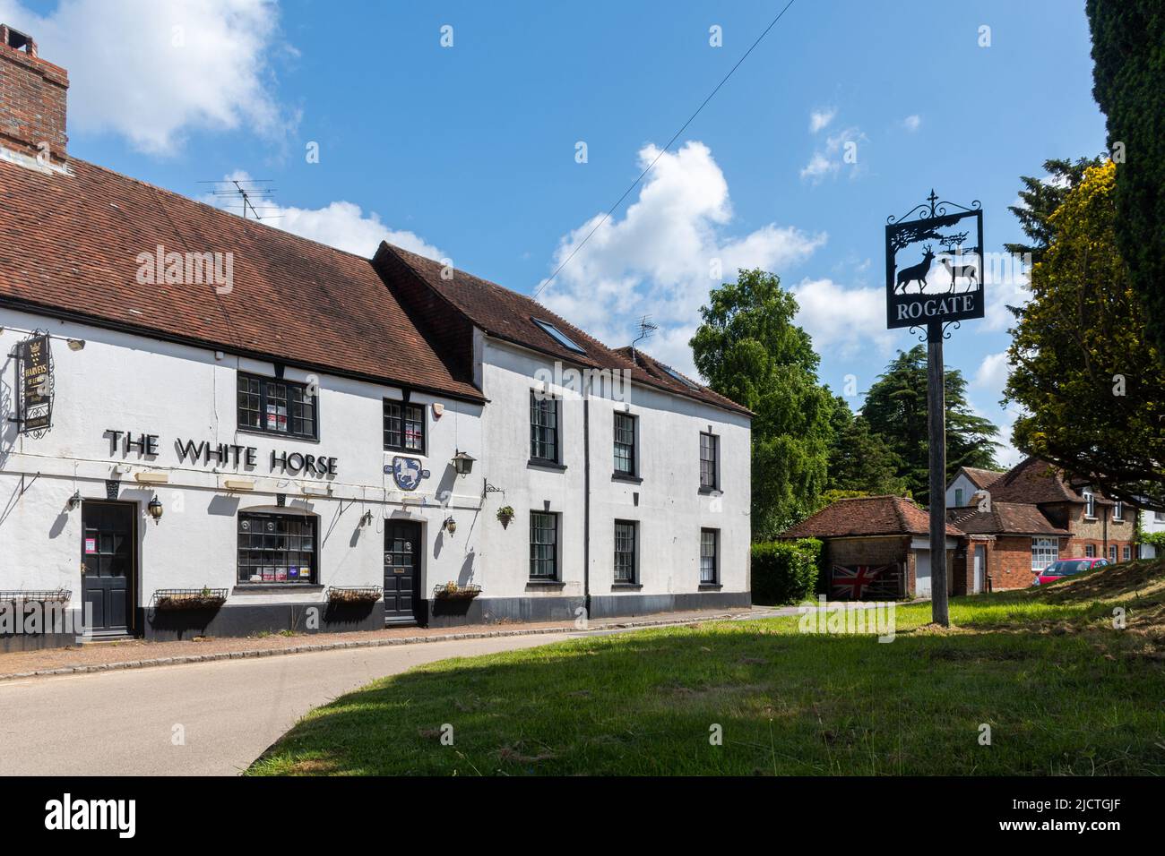 Rogate village in West Sussex, England, UK, with the White Horse pub ...