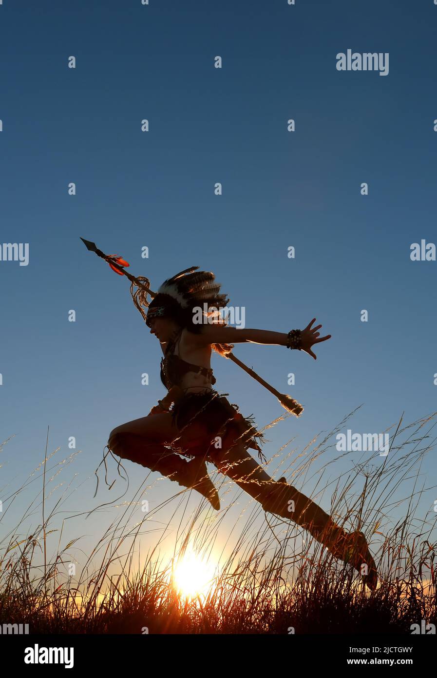 An Native American Indian girl is seen running and charging through the ...