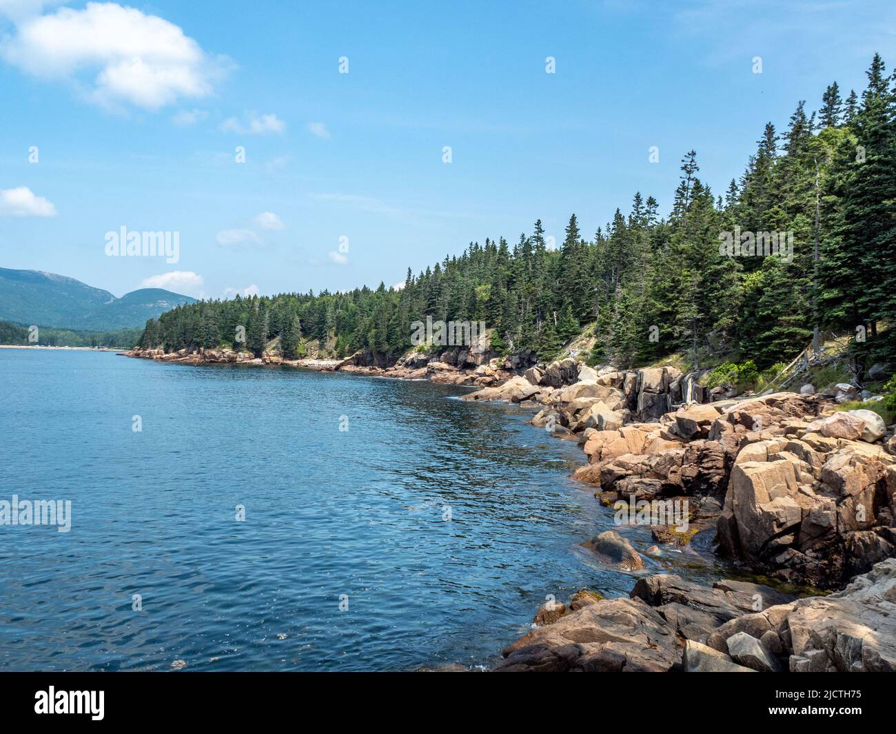 Beautiful shoreline of Maine's rocky coast in the Untied States with ...