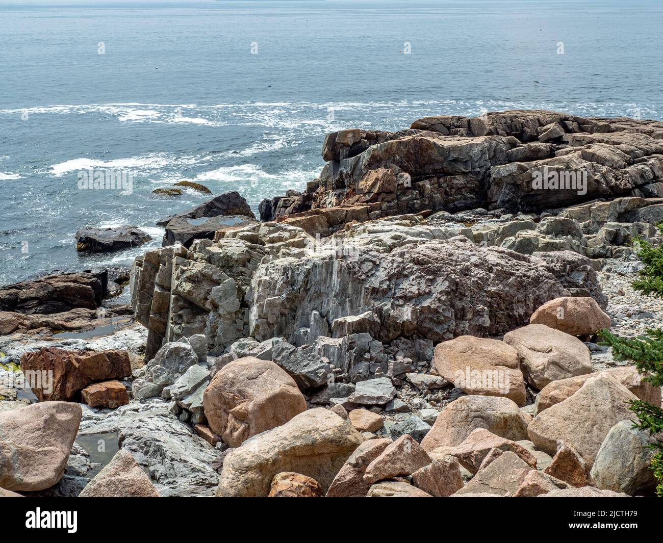 Beautiful shoreline of Maine's rocky coast in the Untied States with ...