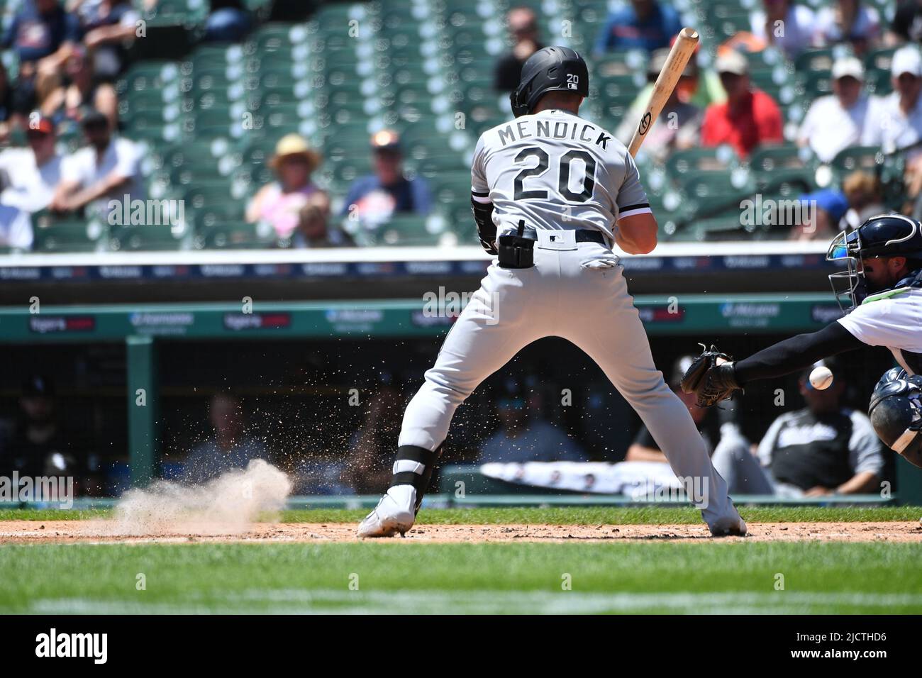 DETROIT, MI - JUNE 15: Chicago White Sox 2B Danny Mendick (20) let's a ...