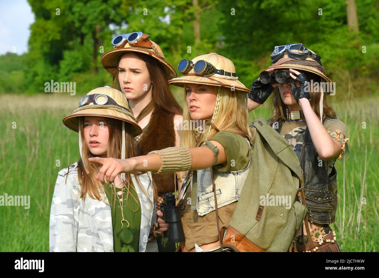Four girls are seen as explorers.They set up a campsite in the outdoor ...
