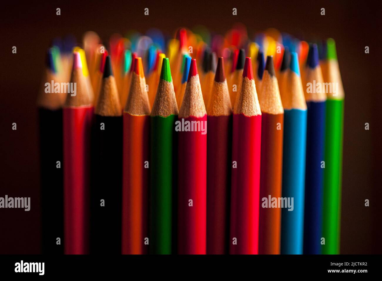 Close-up of multicolored pencils with design elements in rows Stock ...