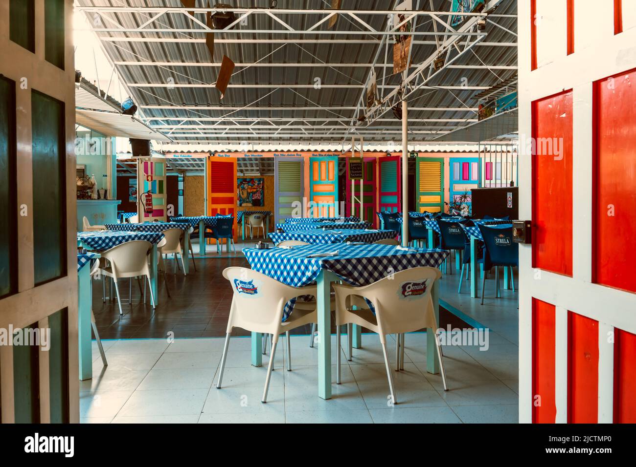 colorful interior of island restaurant Stock Photo - Alamy