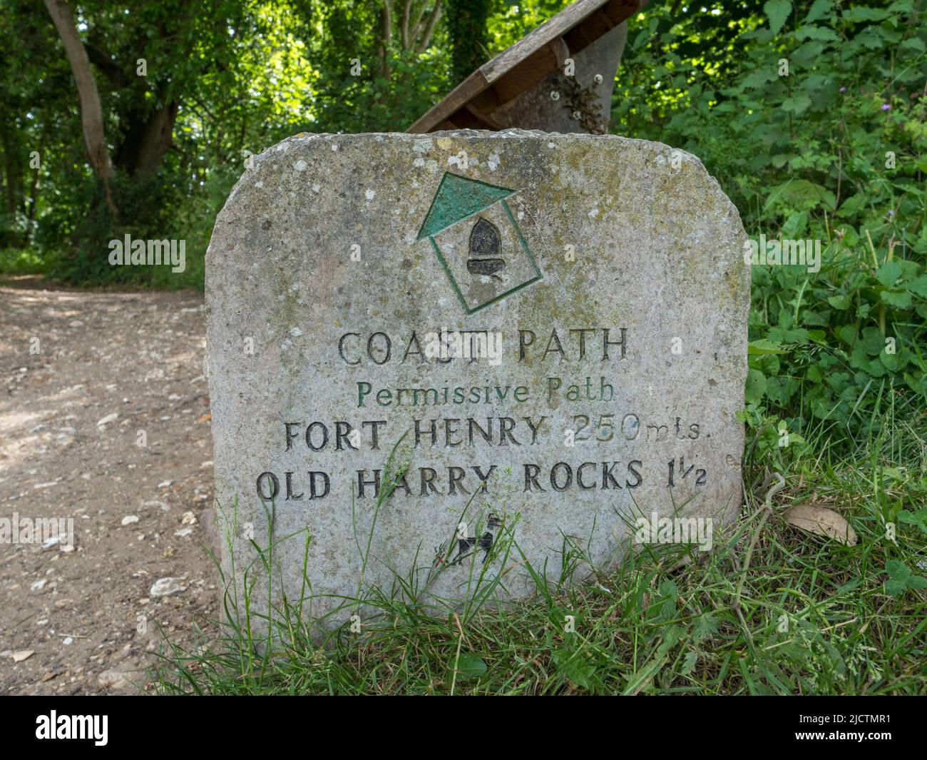 A Coast Path (permissive path) marker stone for Fort Henry and Old ...