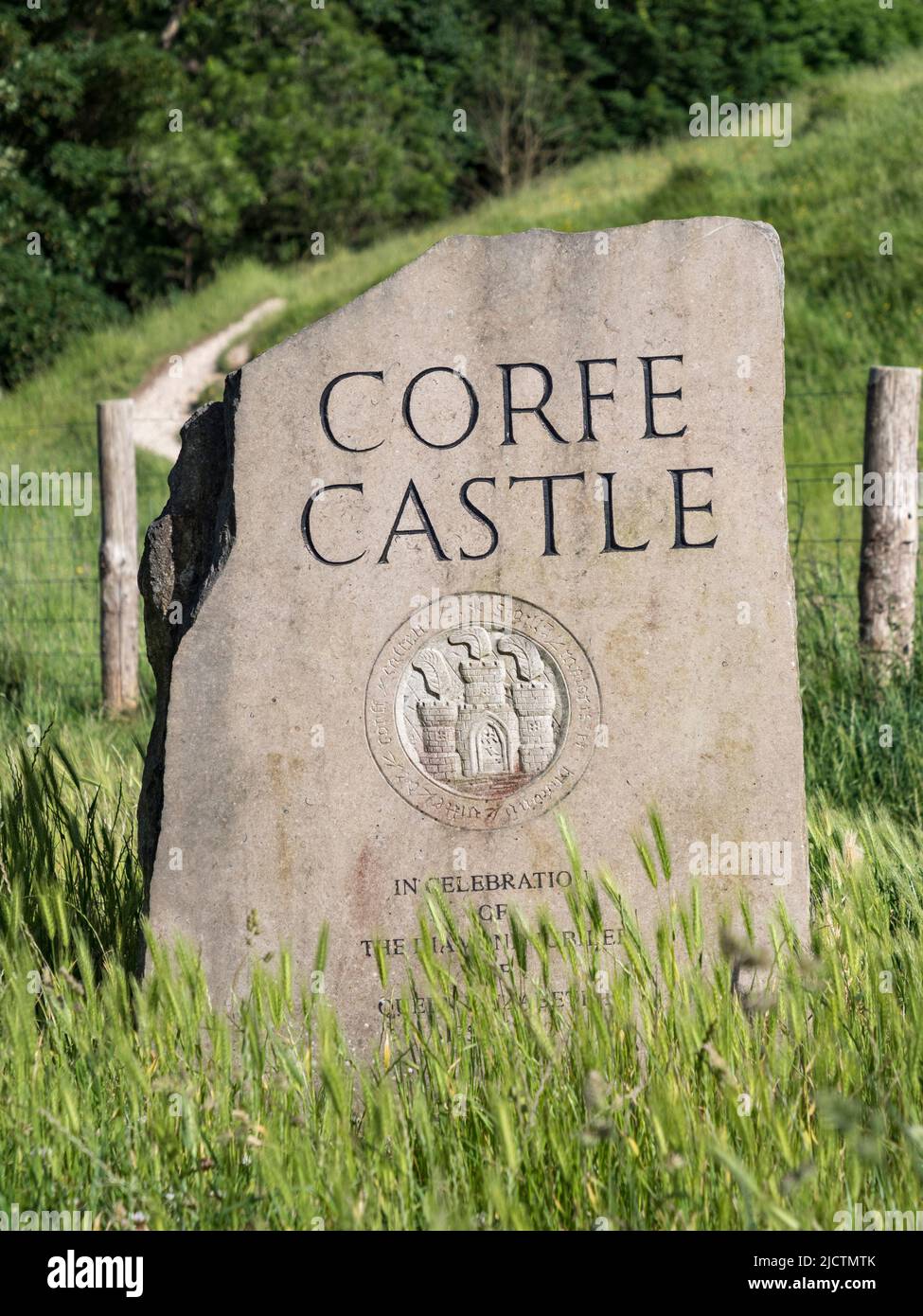 Stone marker for Corfe Castle, Dorset, UK Stock Photo - Alamy