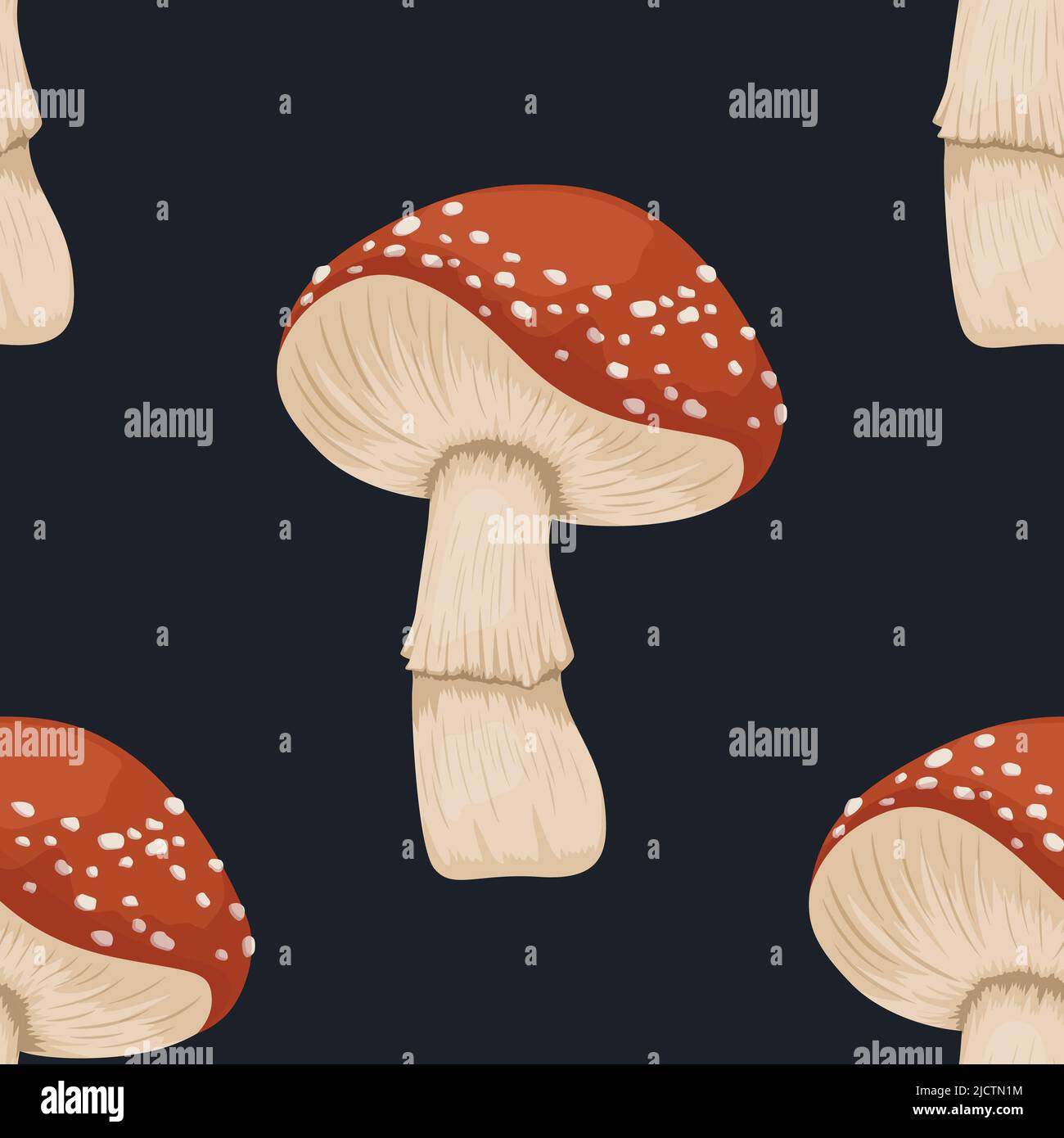 Vector Seamless Pattern With Poisonous Inedible Mushroom Hand Drawn