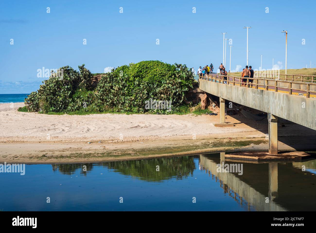 View of the river that flows into Boca do Rio beach in Salvador in the ...