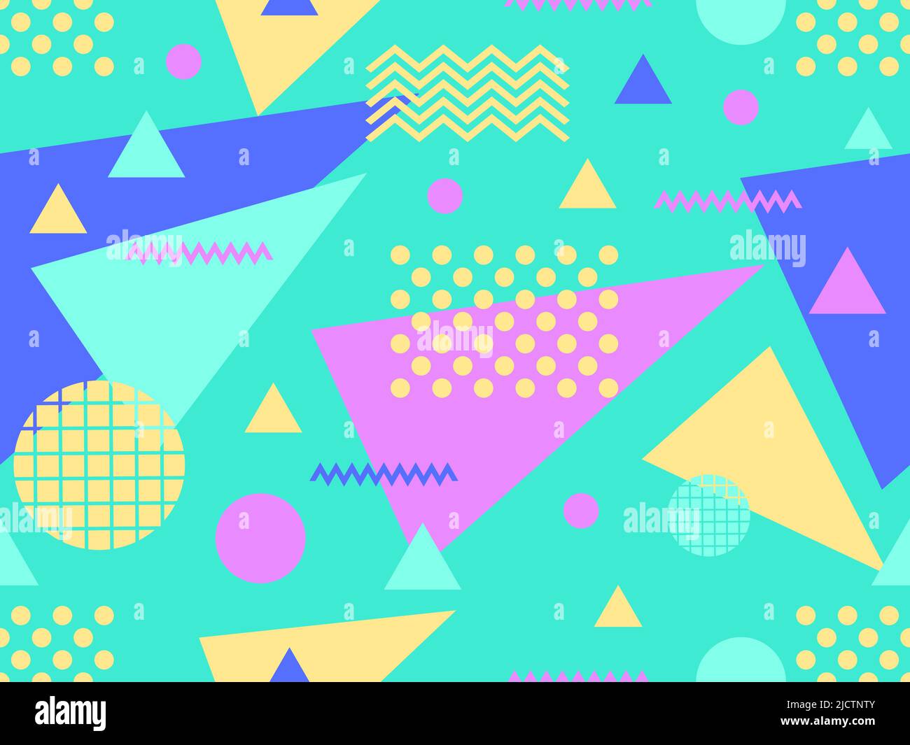 Geometric seamless pattern with memphis elements in 80s style. Colorful ...