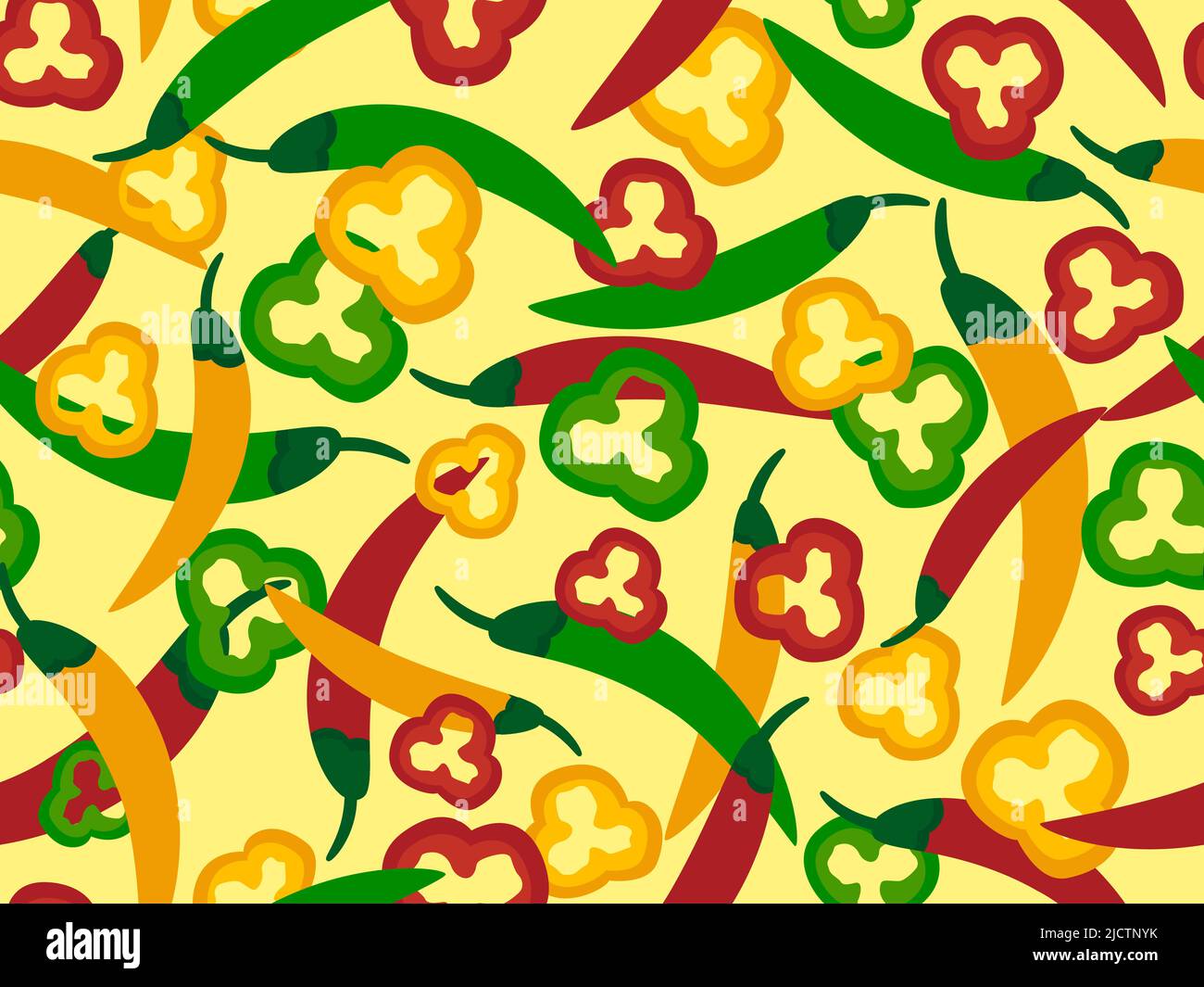 Pepper seamless pattern. Multi-colored chili peppers in circles and ...