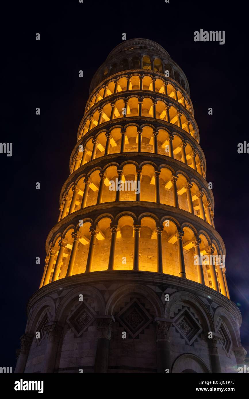 The Leaning tower of Pisa illuminated at night, Italy Stock Photo - Alamy