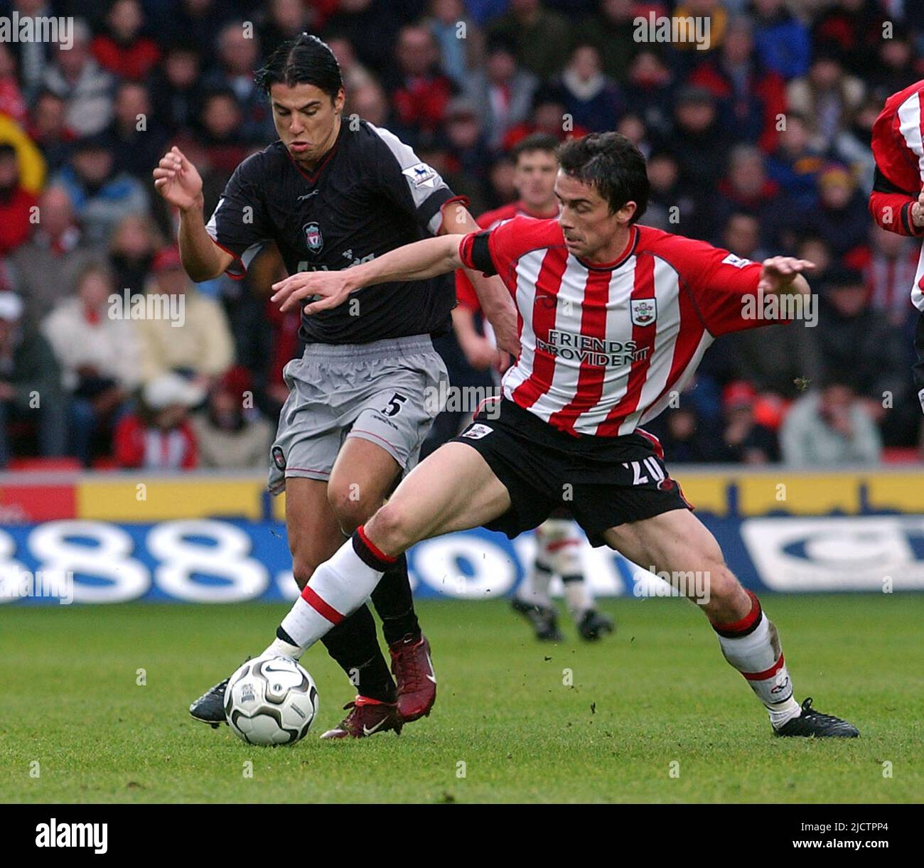 SOUTHAMPTON V LIVERPOOL 14-03-04 DAVID PRUUTON TACKLES MILAN BAROS PIC ...