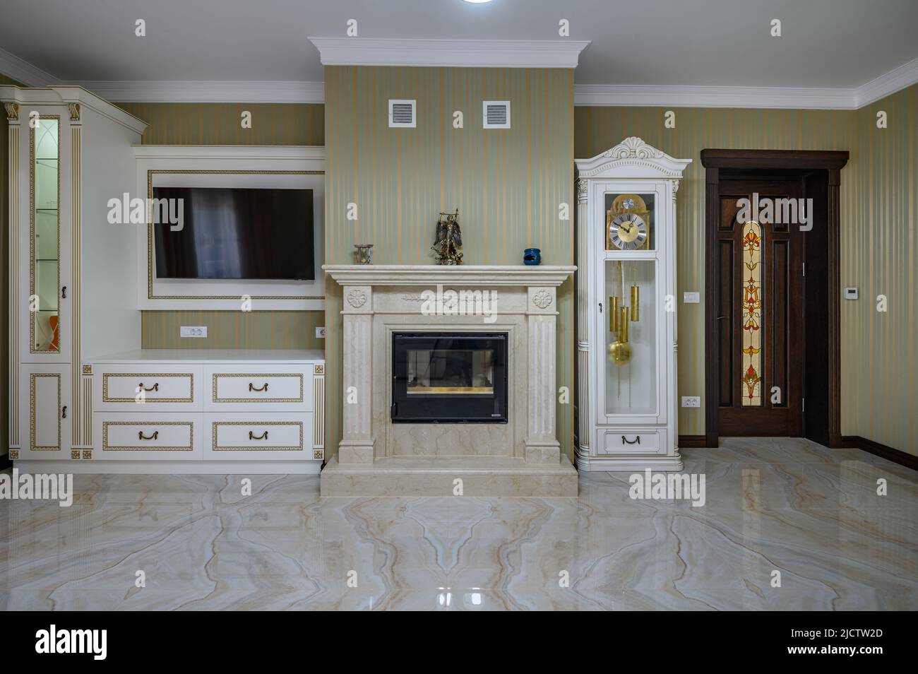 Classic living room interior design with marble floor Stock Photo - Alamy