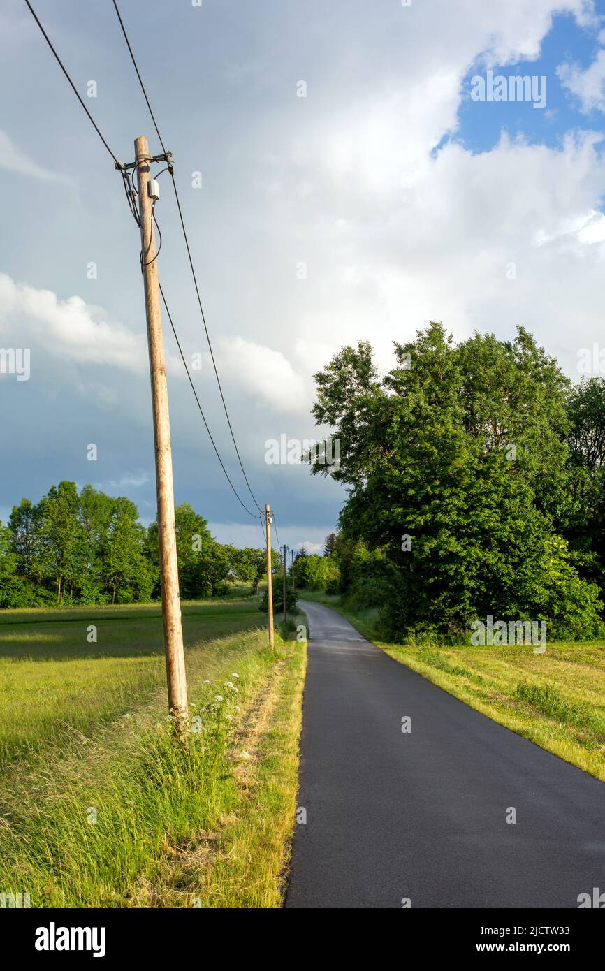 small road on the countryside with field and trees Stock Photo - Alamy