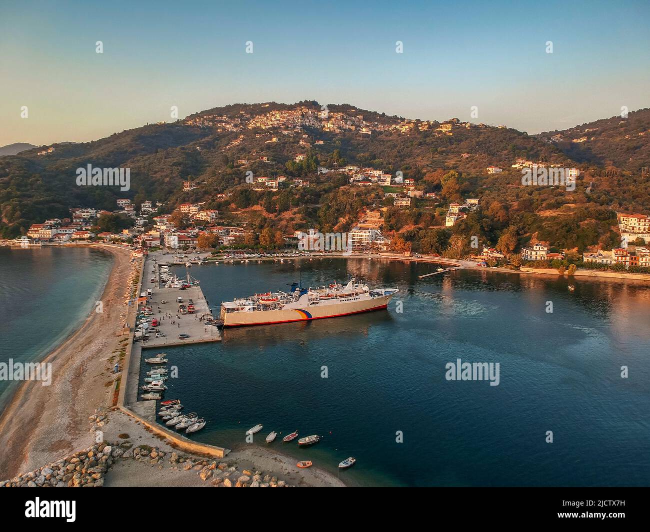 The picturesque port of Glossa village in Skopelos island, Sporades ...