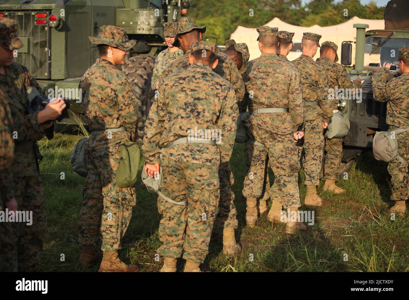 U.S. Marines with Headquarters & Service Company, 1st Battalion, 8th Marine Regiment (1/8), 2D ...