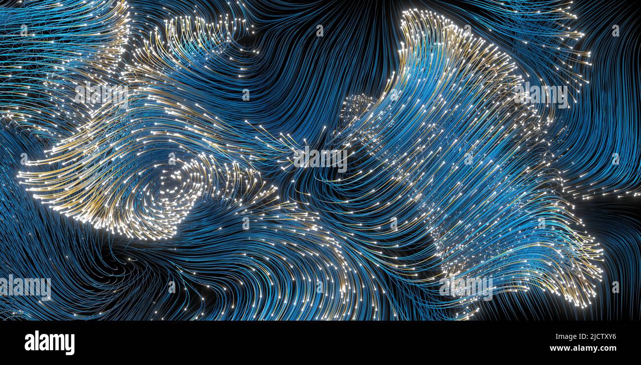 Beautiful abstract colored wires on a black background. Optical cable ...