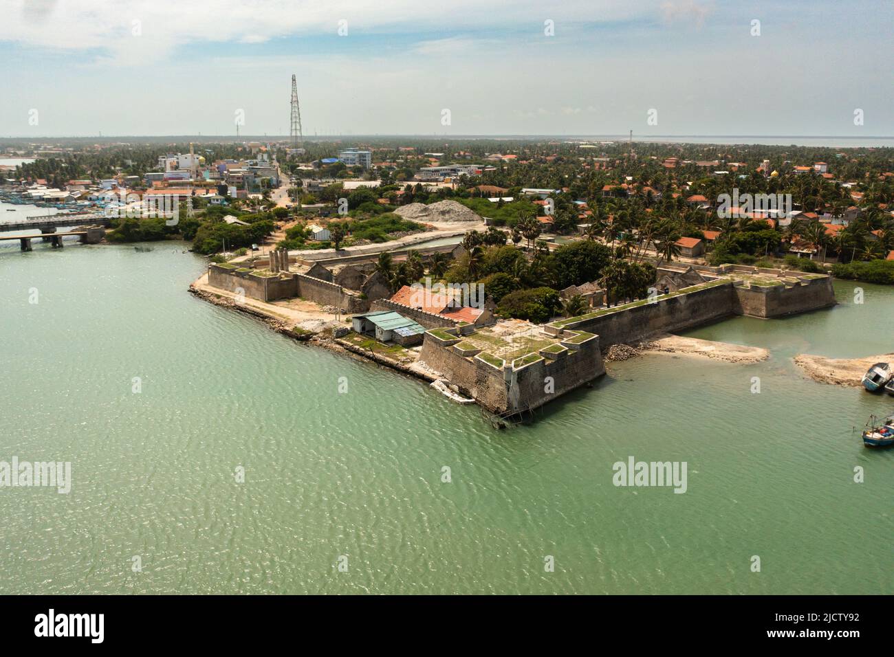Aerial view of ancient Portuguese fort on the island of Mannar, Sri ...