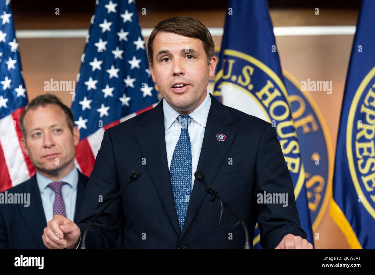 U.S. Representative Chris Pappas (D-NH) speaking at a press conference ...