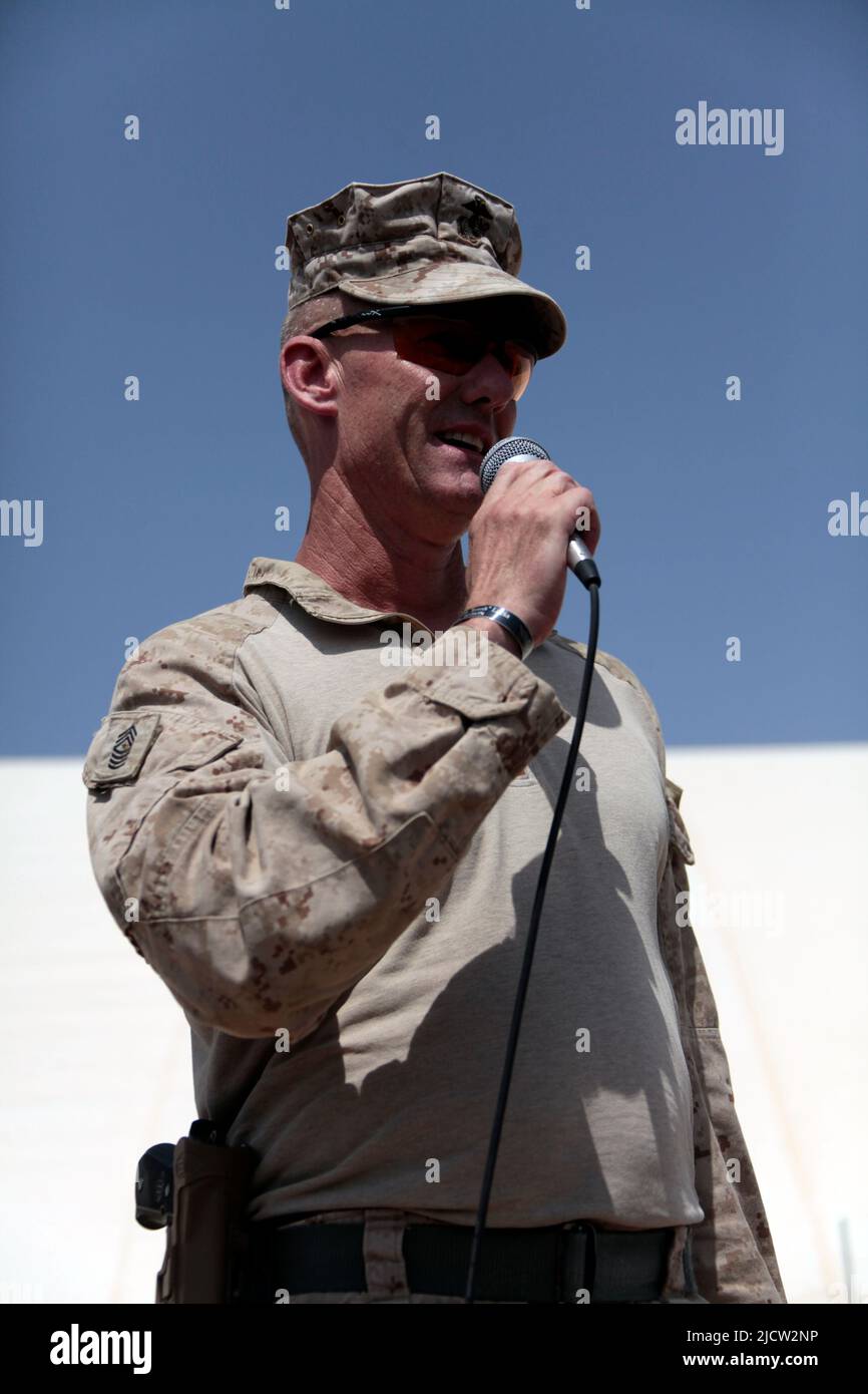 US Marine speaks to fellow Marines about completing their mission while ...