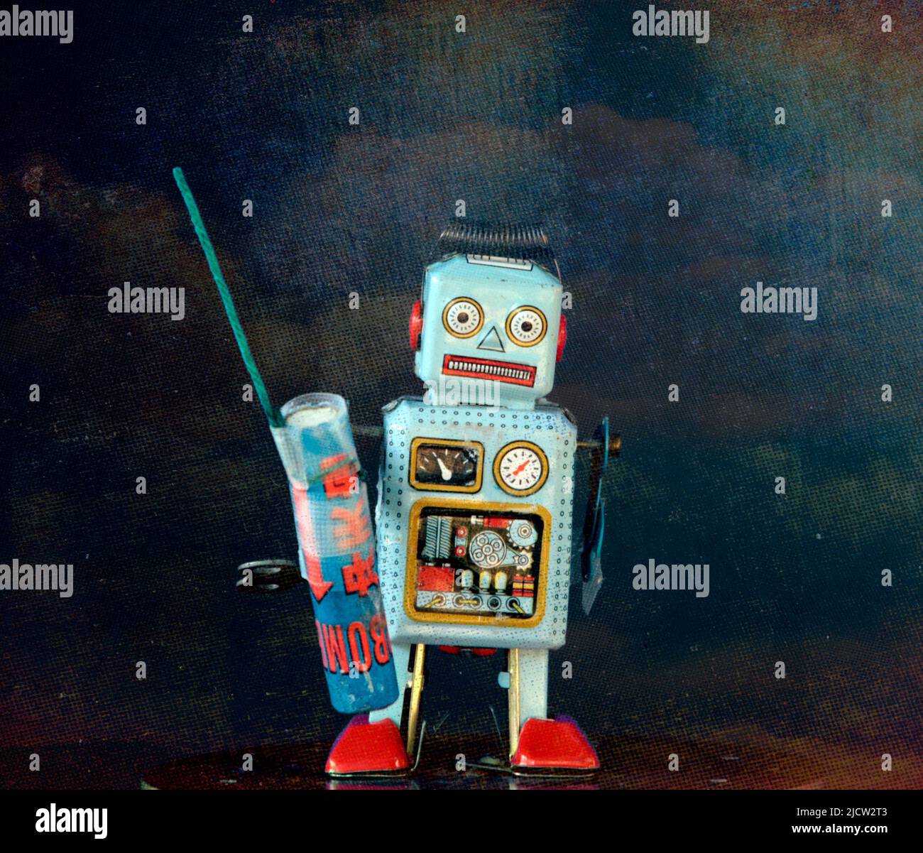 little retro bot with a bomb Stock Photo - Alamy