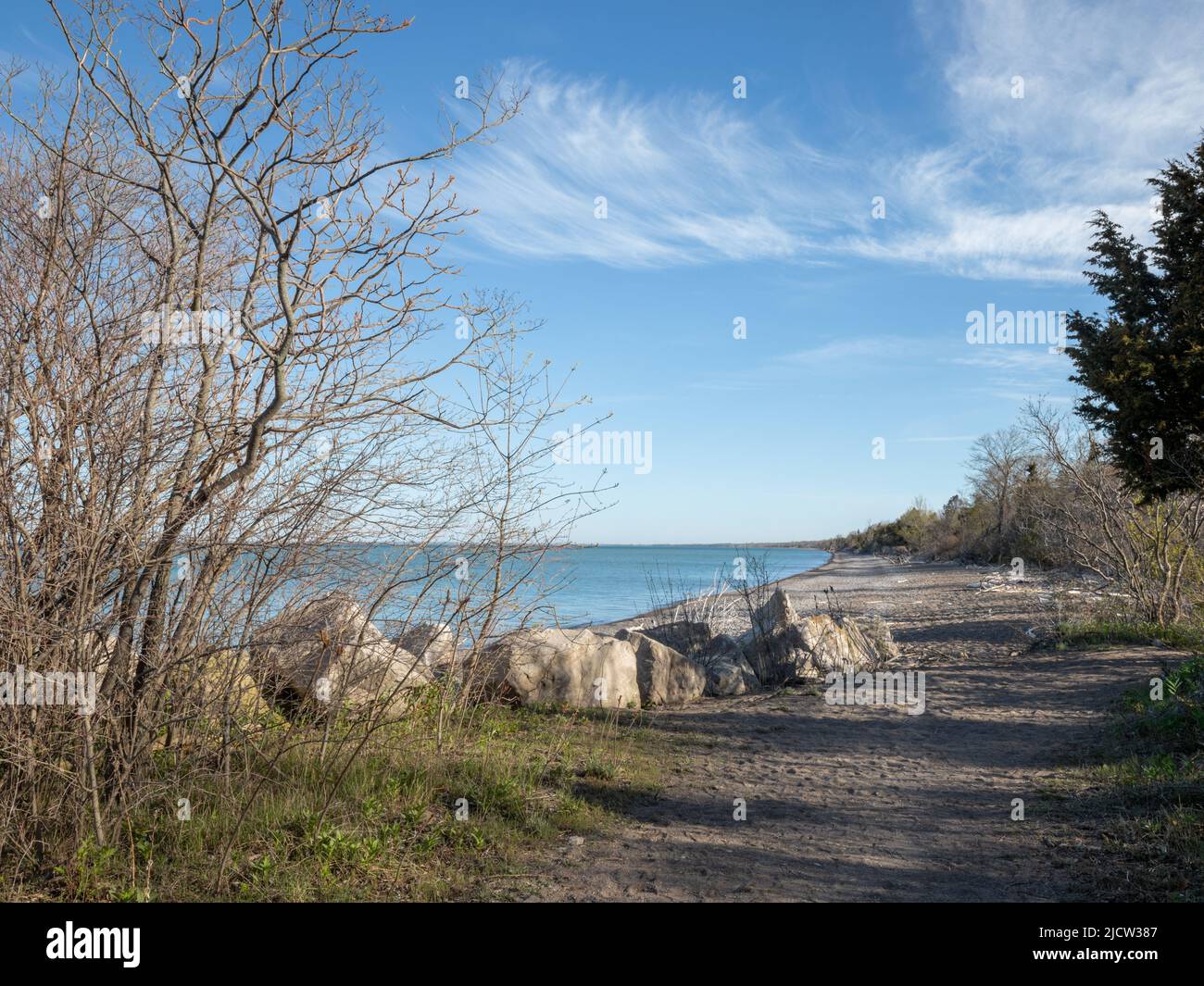 The Lake Erie shoreline in springtime at Point Pelee National Park in ...