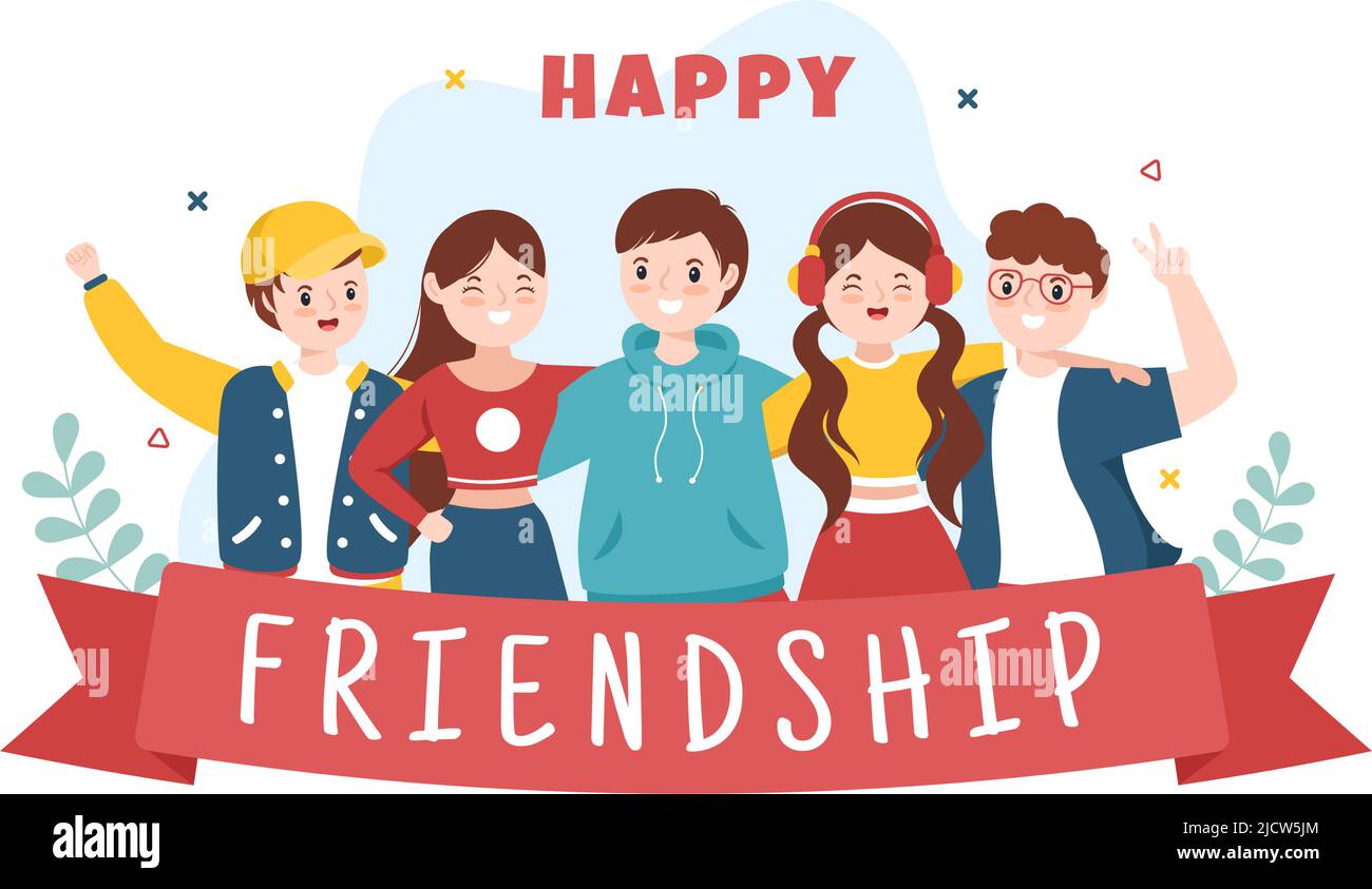 Happy Friendship Day Cute Cartoon Illustration with Young Boys and ...