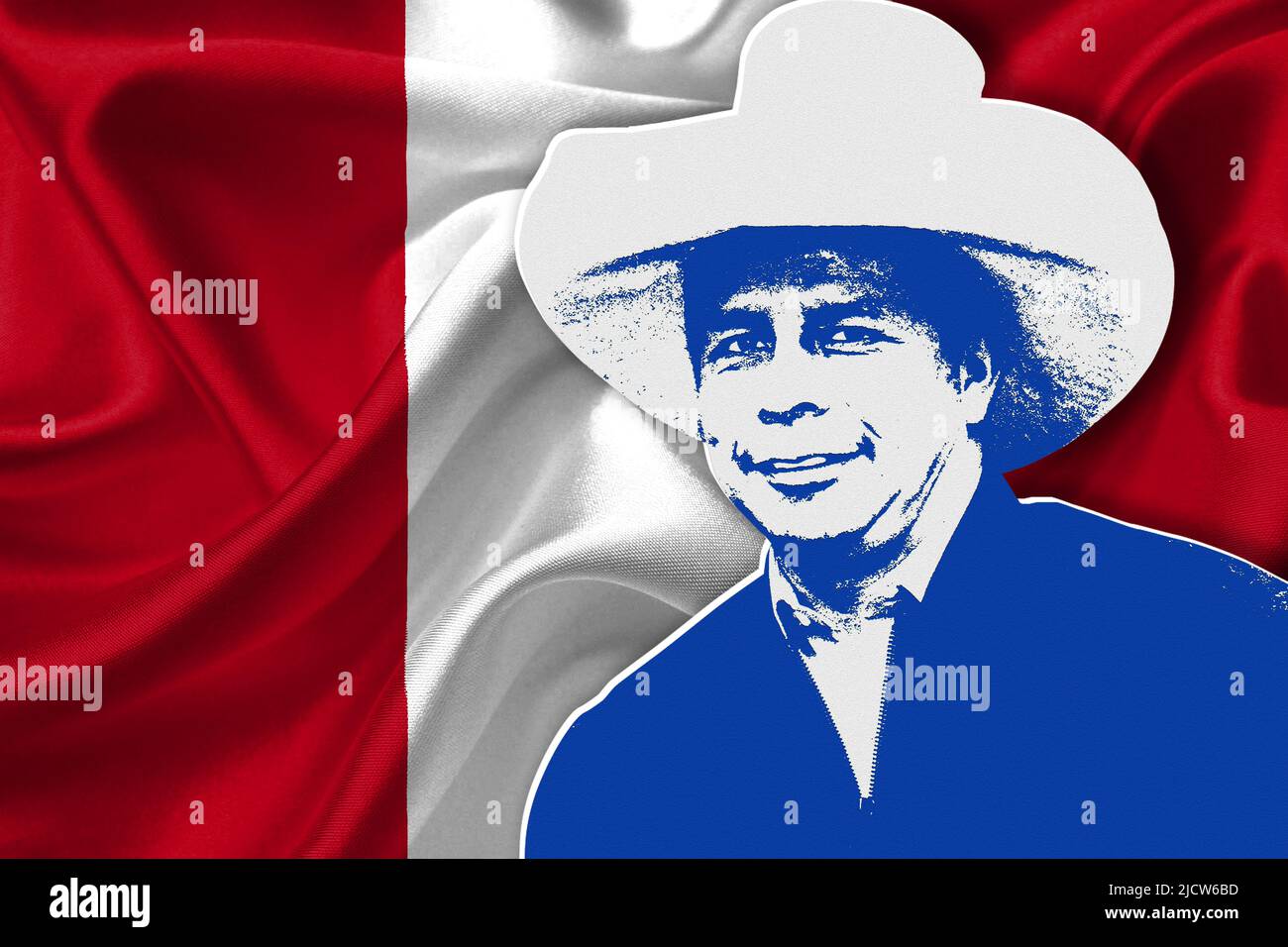 Pedro Castillo and flag of Peru Stock Photo - Alamy