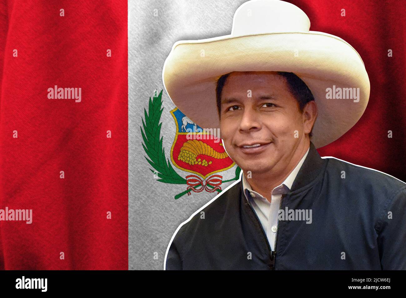Pedro Castillo and flag of Peru Stock Photo - Alamy
