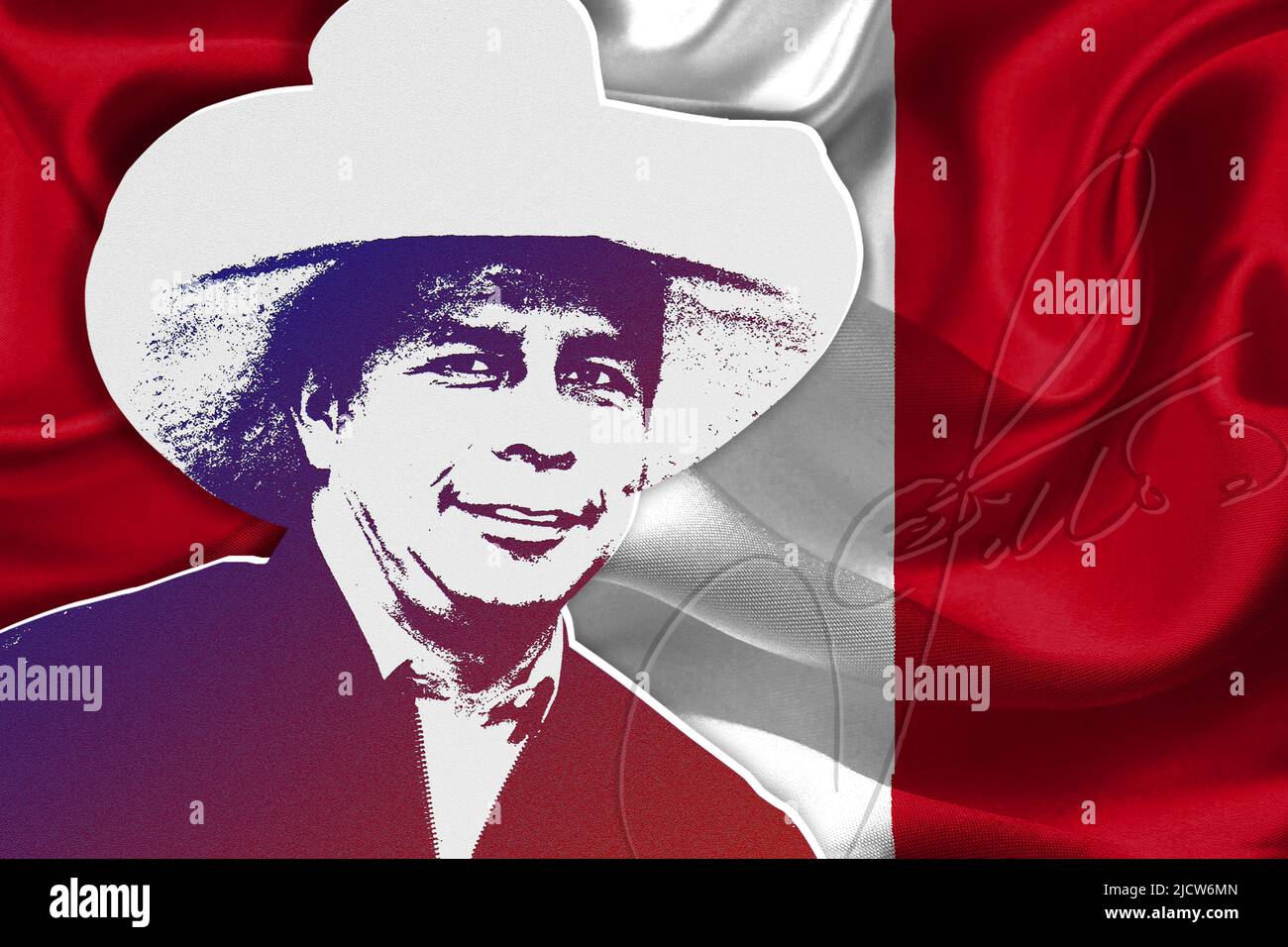 Pedro Castillo, flag of Peru and signature Stock Photo - Alamy