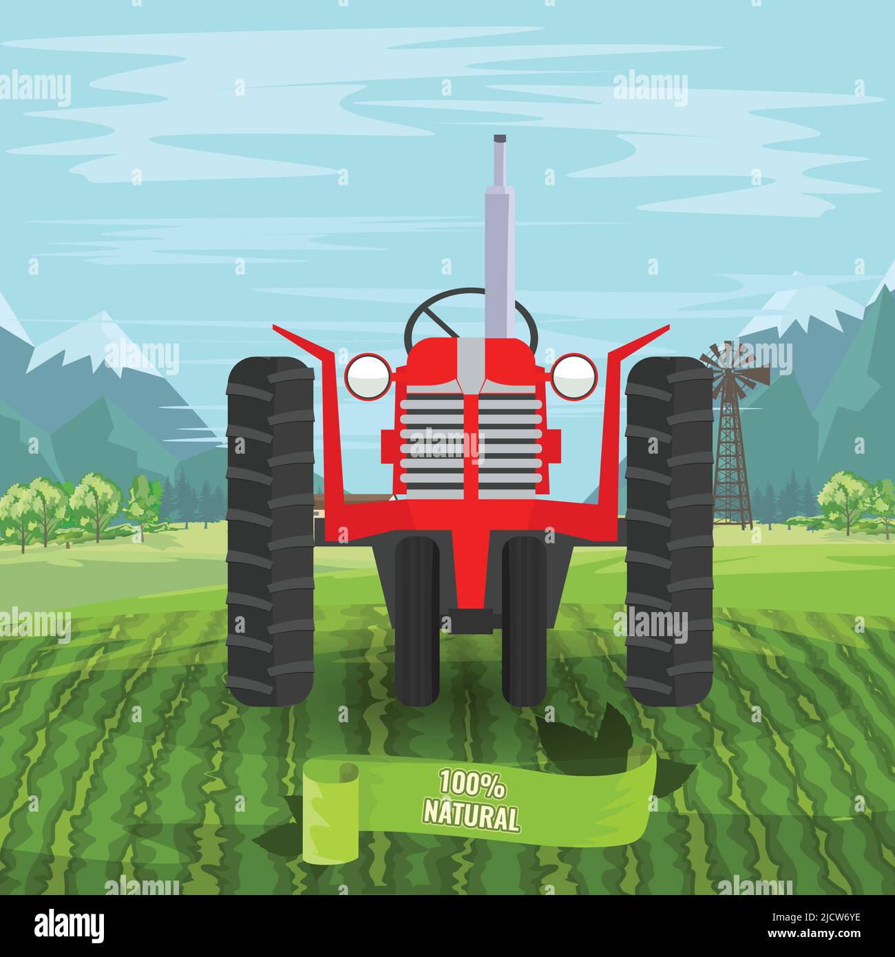Tractor with front view and countryside farm Stock Vector Image & Art ...