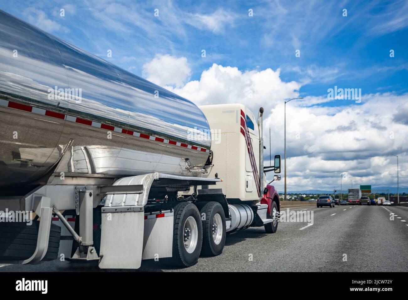 Classic light beige big rig bonnet industrial semi truck tractor ...