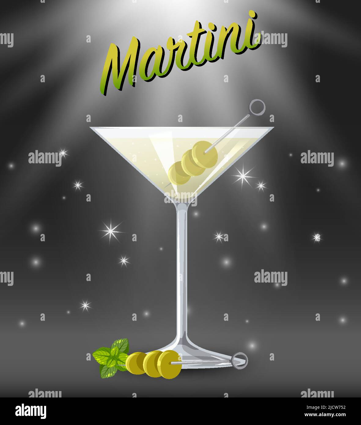 Martini cocktail in the glass with sparkling background illustration ...