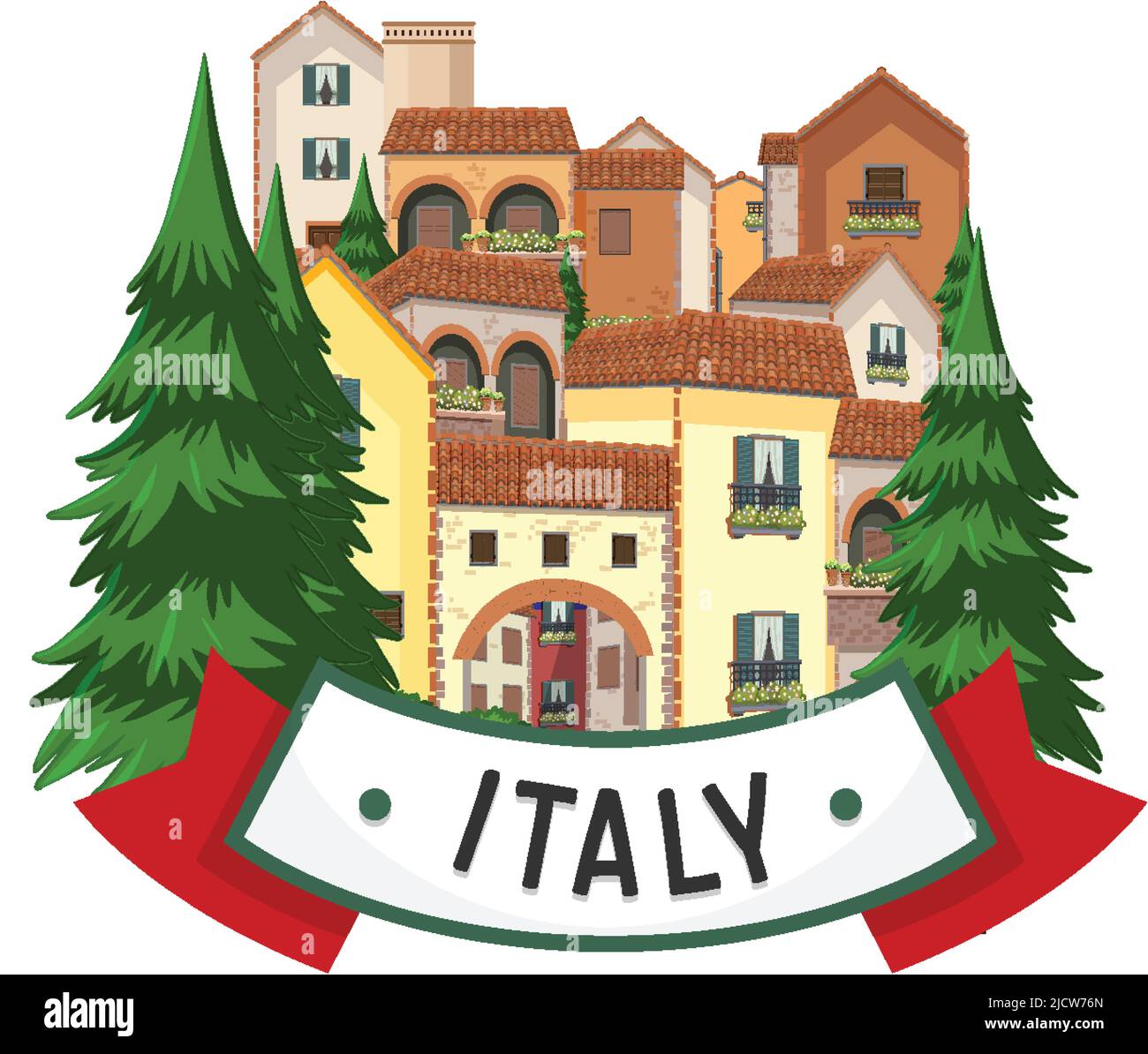 Italy banner label with house buildings illustration Stock Vector Image ...