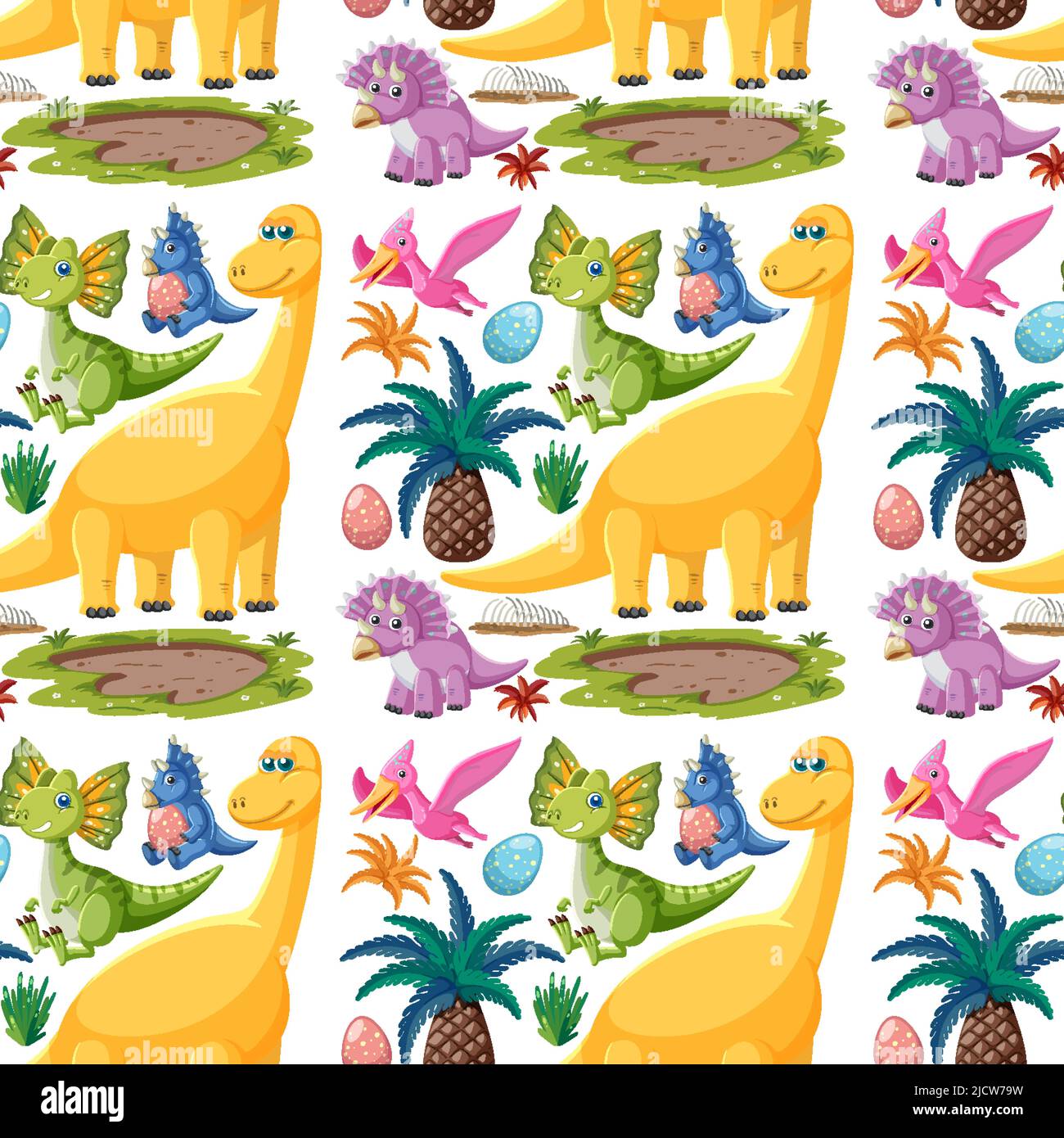 Cute dinosaur seamless pattern illustration Stock Vector Image & Art ...