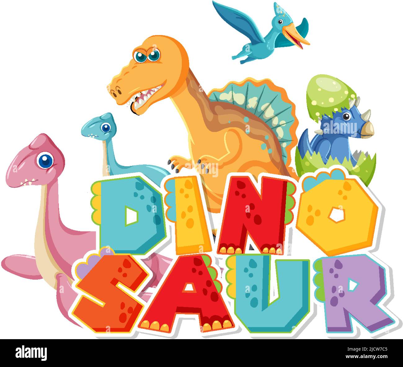 Cute dinosaur group with dinosaur word logo illustration Stock Vector ...