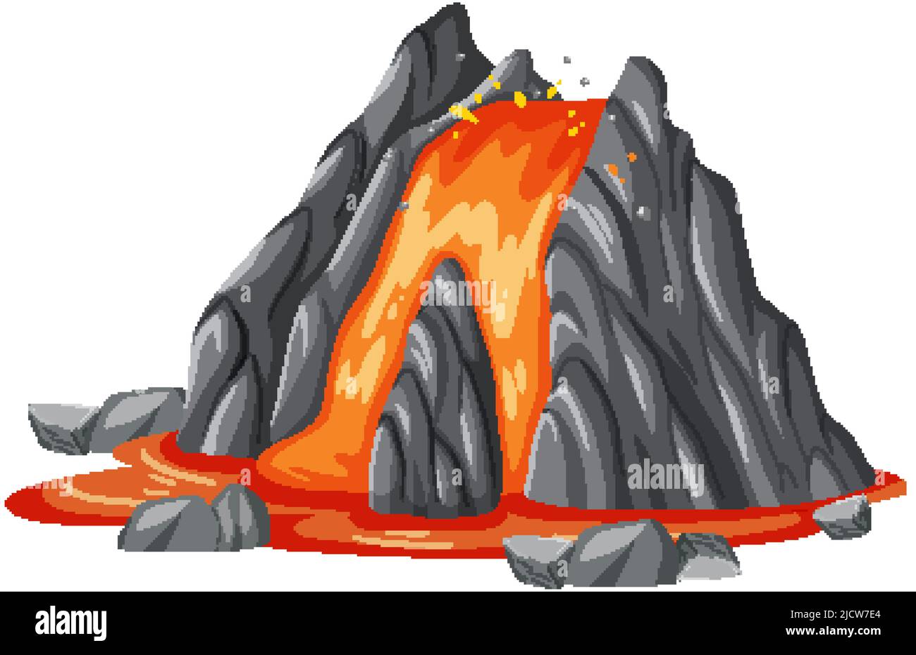 Volcano with lava flowing in cartoon style illustration Stock Vector ...