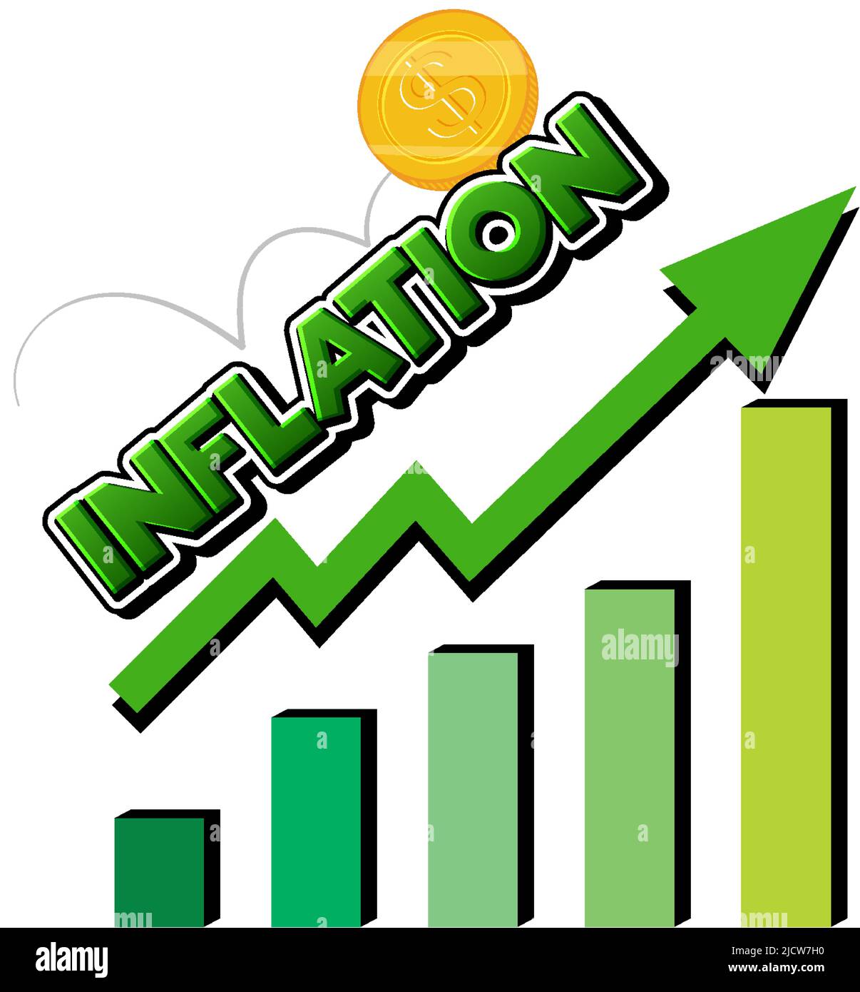 Inflation with green arrow going up and bar chart illustration Stock ...