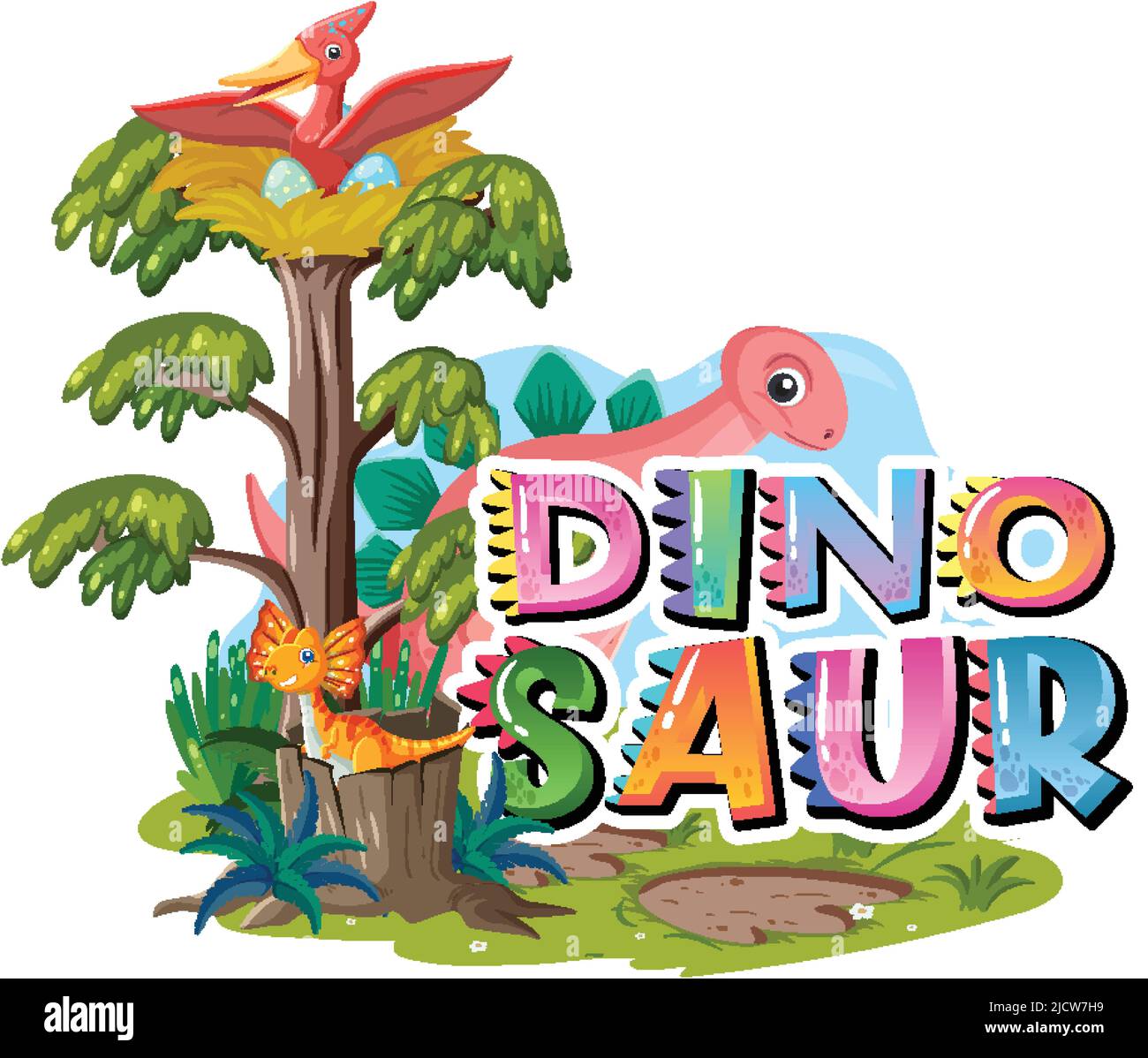 Dinosaur word logo with various dinosaurs illustration Stock Vector ...