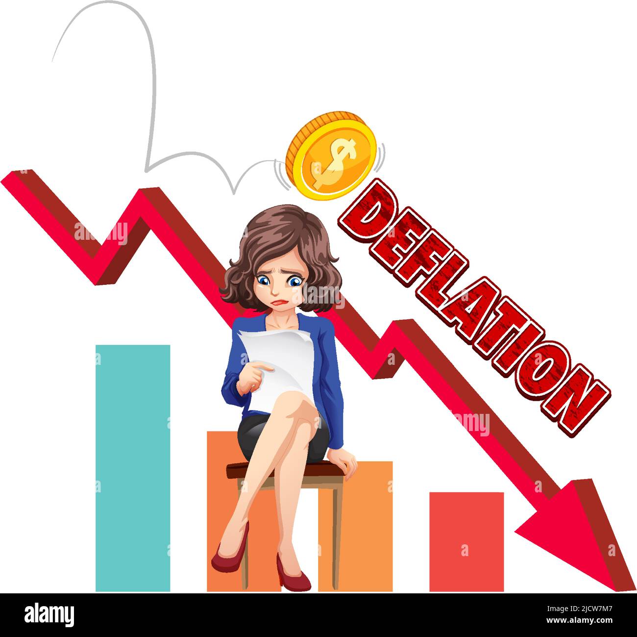 Deflation red arrow going down with fired employee illustration Stock ...