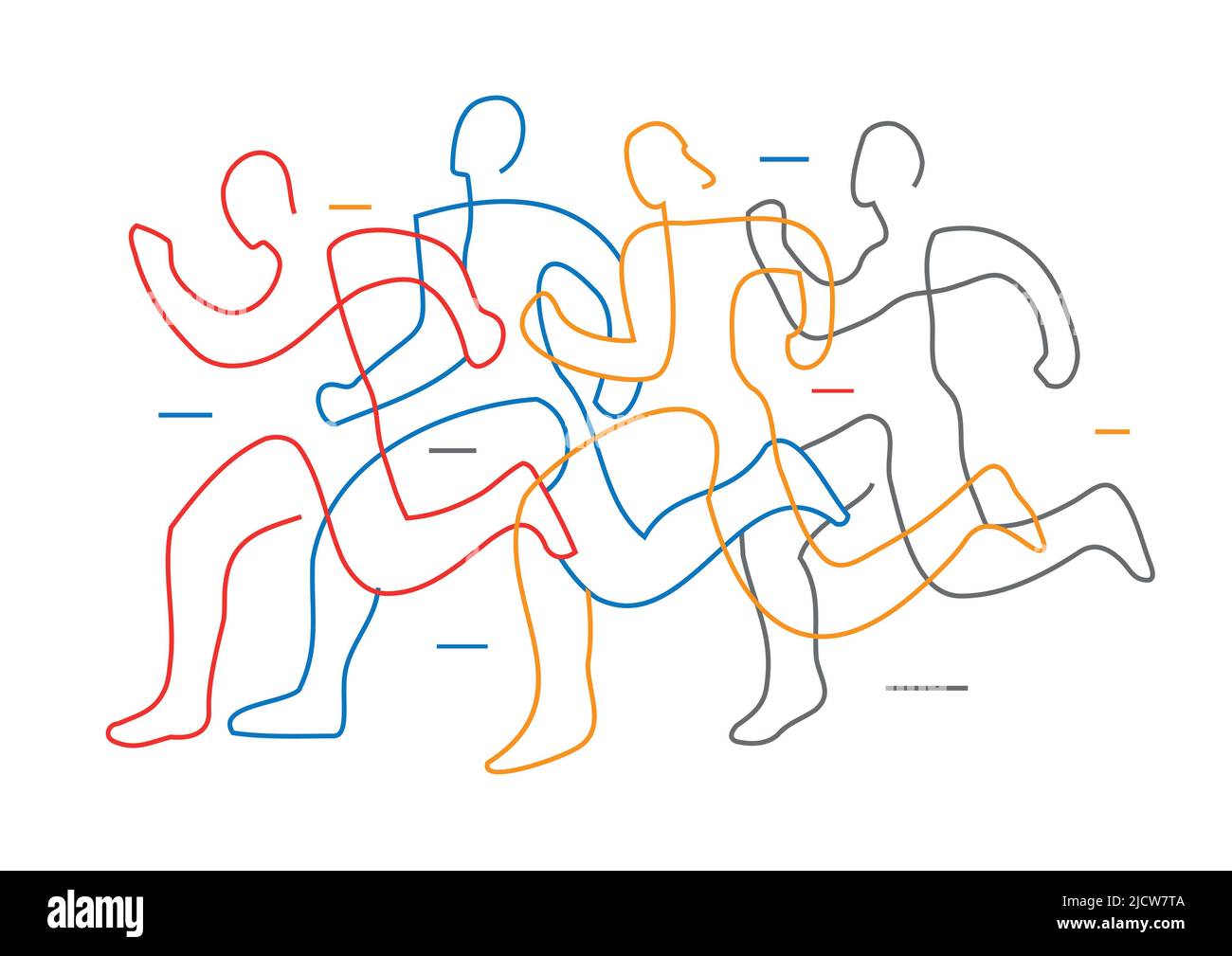 Running race, jogging, line art stylized. Illustration of group of ...