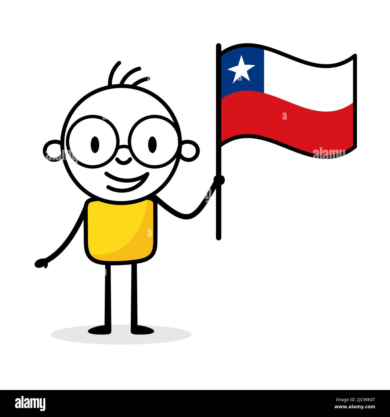 Man holding flag of Chile isolated on white background. Hand drawn ...