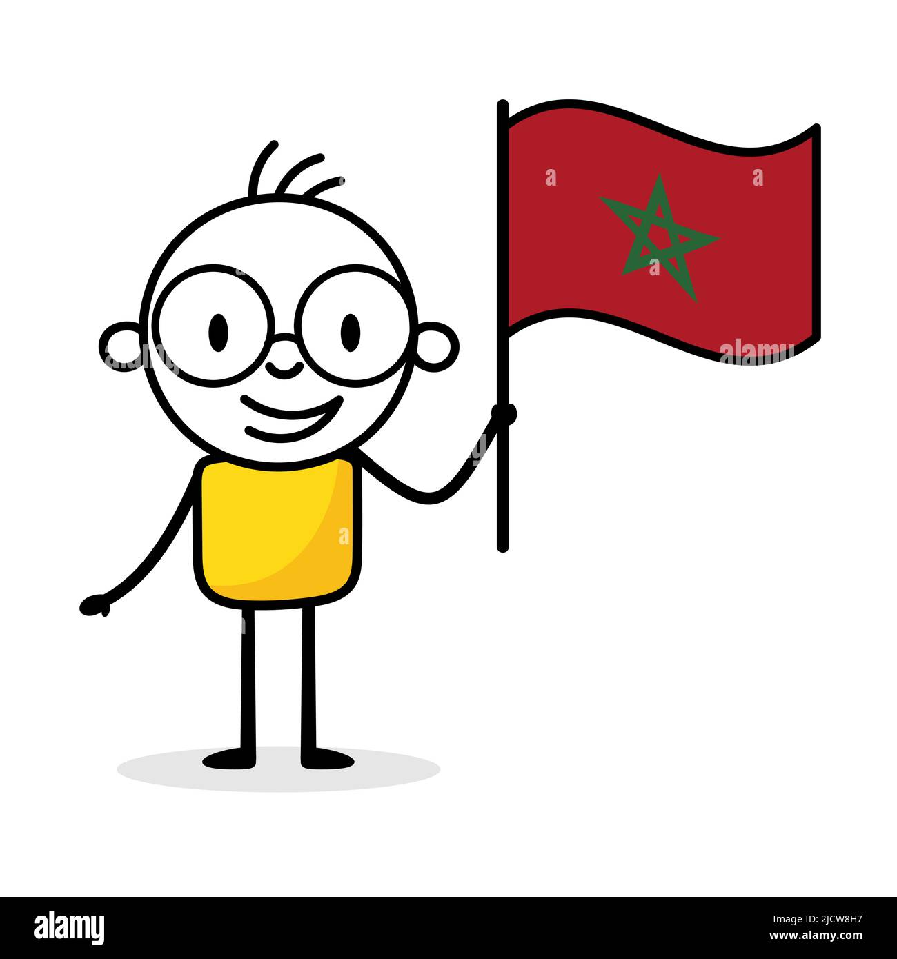 Man holding flag of Morocco isolated on white background. Hand drawn ...