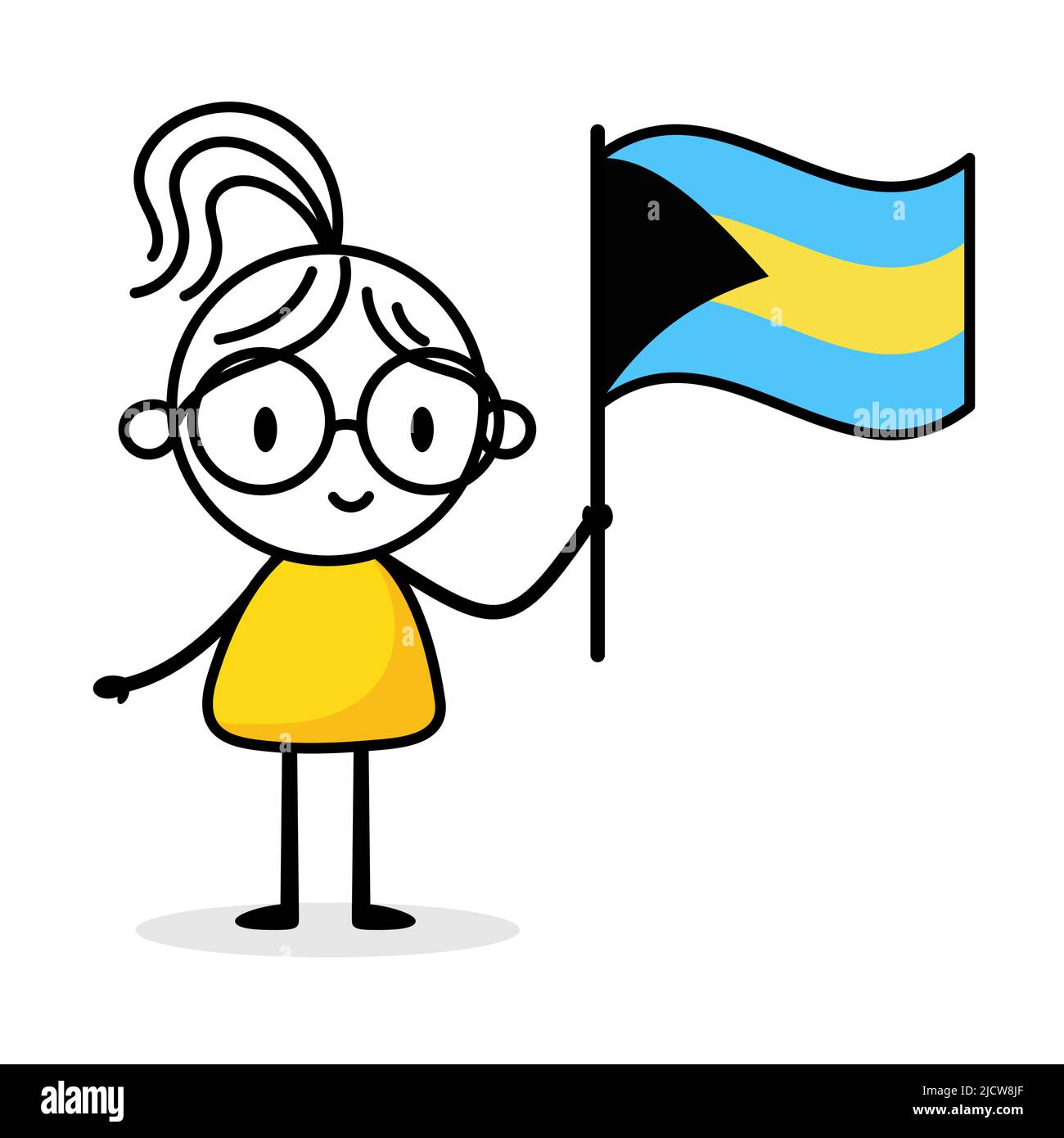 Woman holding flag of Bahamas isolated on white background. Hand drawn ...