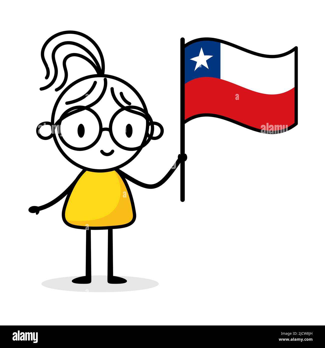 Woman holding flag of Chile isolated on white background. Hand drawn ...