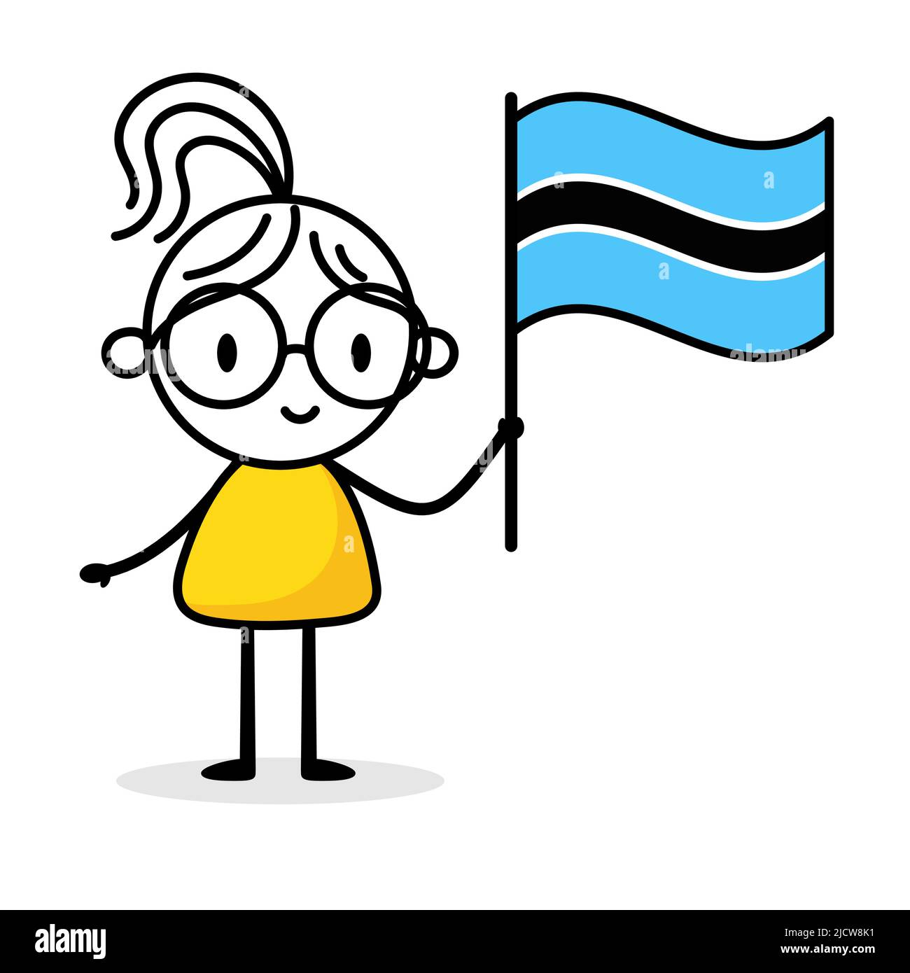 Woman holding flag of Botswana isolated on white background. Hand drawn ...