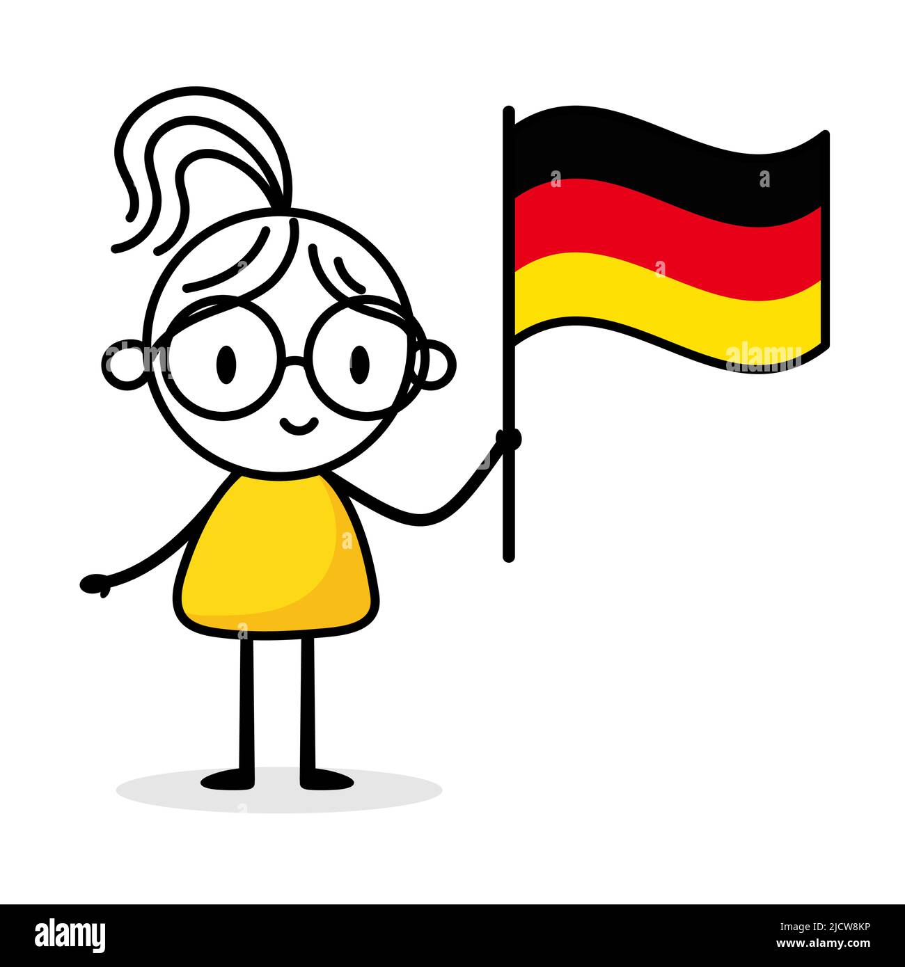 Woman holding flag of Germany isolated on white background. Hand drawn ...