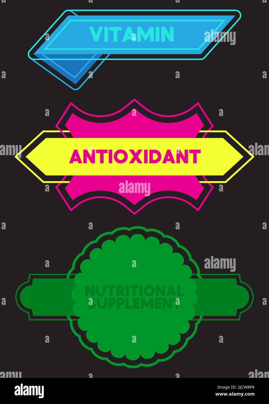 Set of ribbon with Vitamin, Nutritional Supplement, Antioxidant text ...